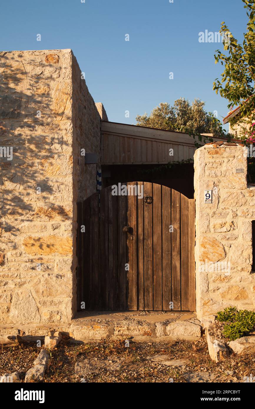 Decorative entrance wooden natural door of the nostalgic house in Datca ...