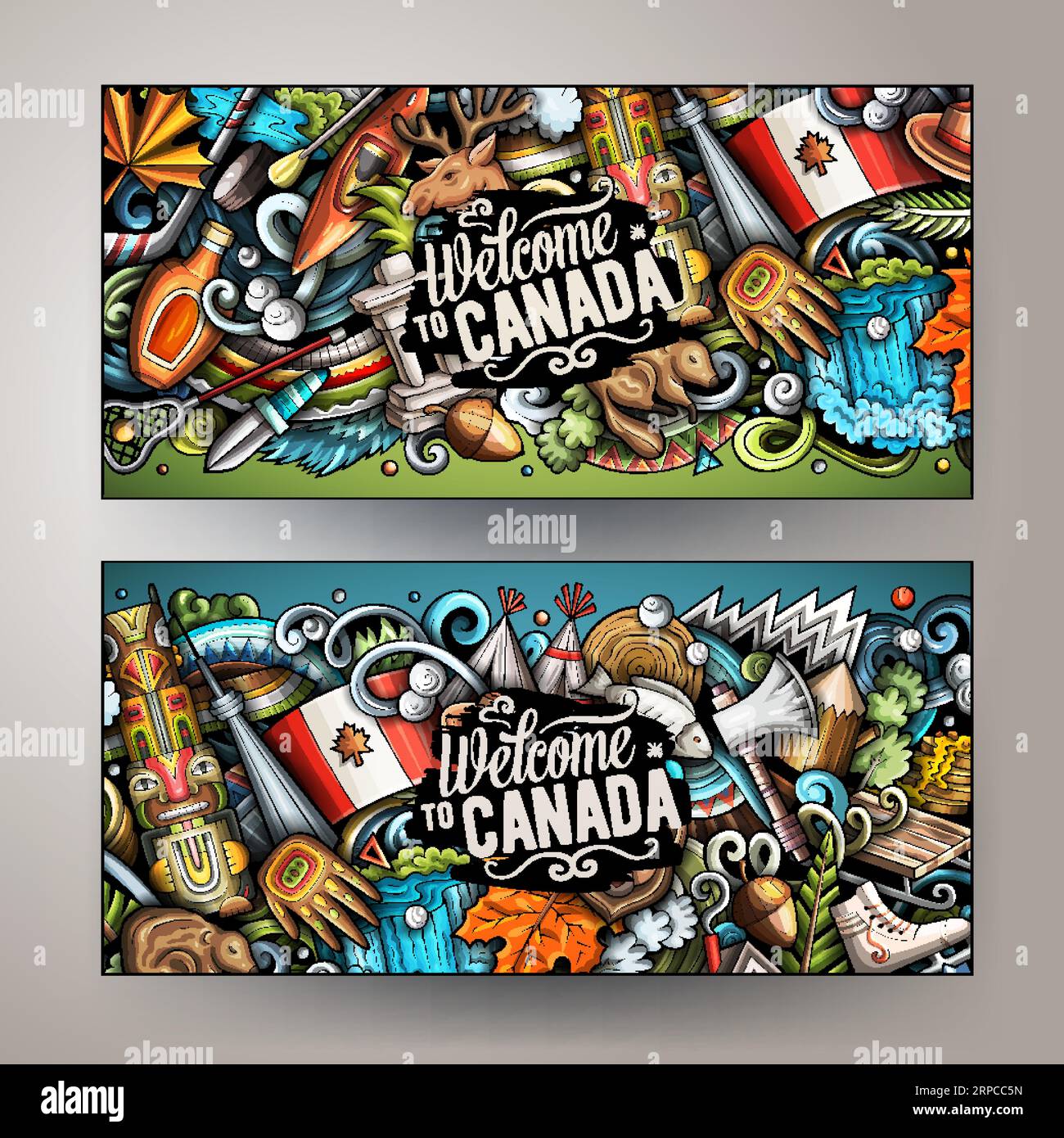 Cartoon vector doodle set of Canada corporate identity templates. Funny ...
