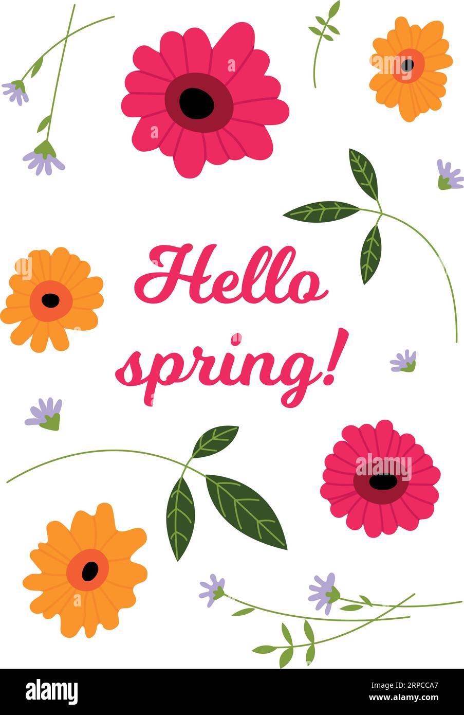 Colorful spring flowers on season greeting card template Stock Vector ...