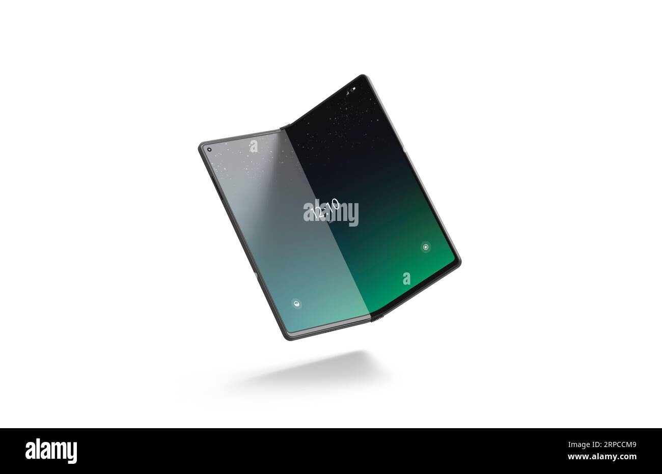 Turned on flexible book phone display half opened mockup, isolated, 3d ...