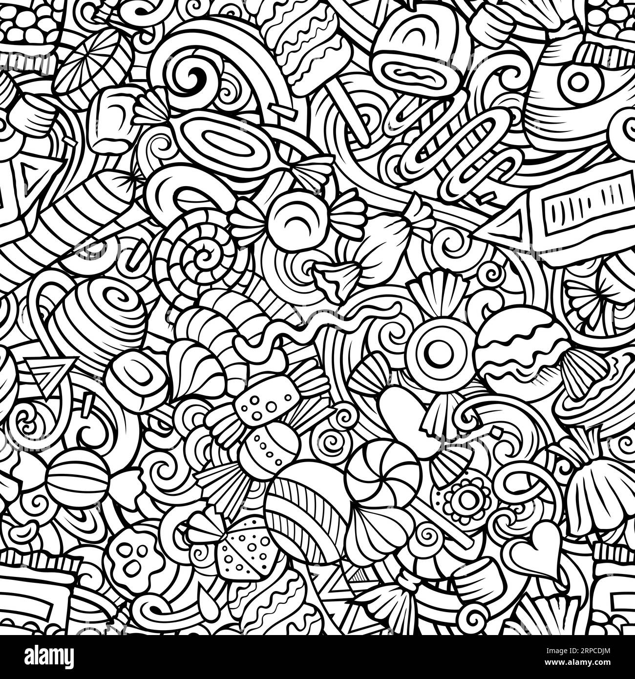 Cartoon doodles Candies seamless pattern. Backdrop with confectionery ...