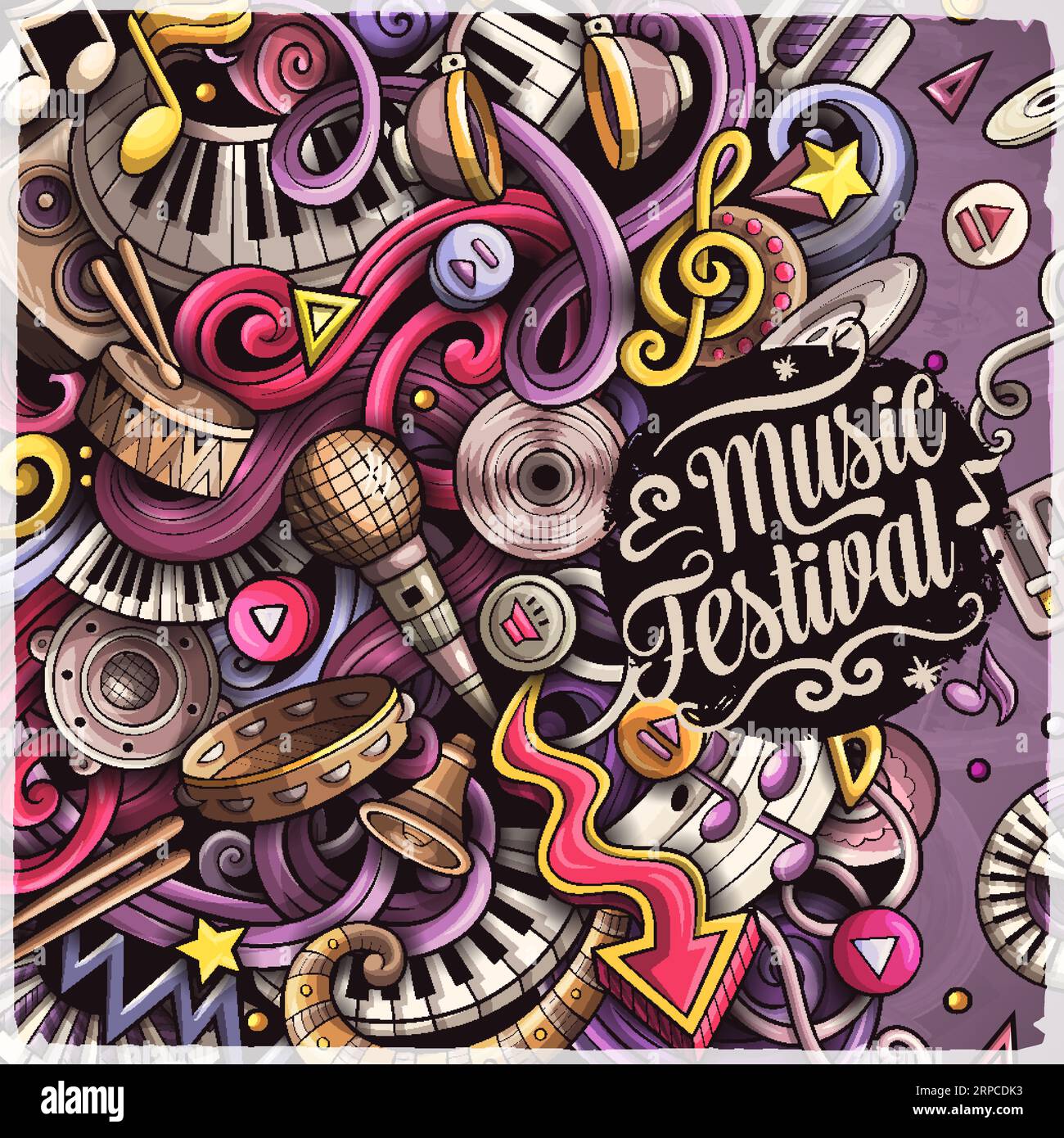 Music vector doodles illustration. Musical frame design. Sound elements ...