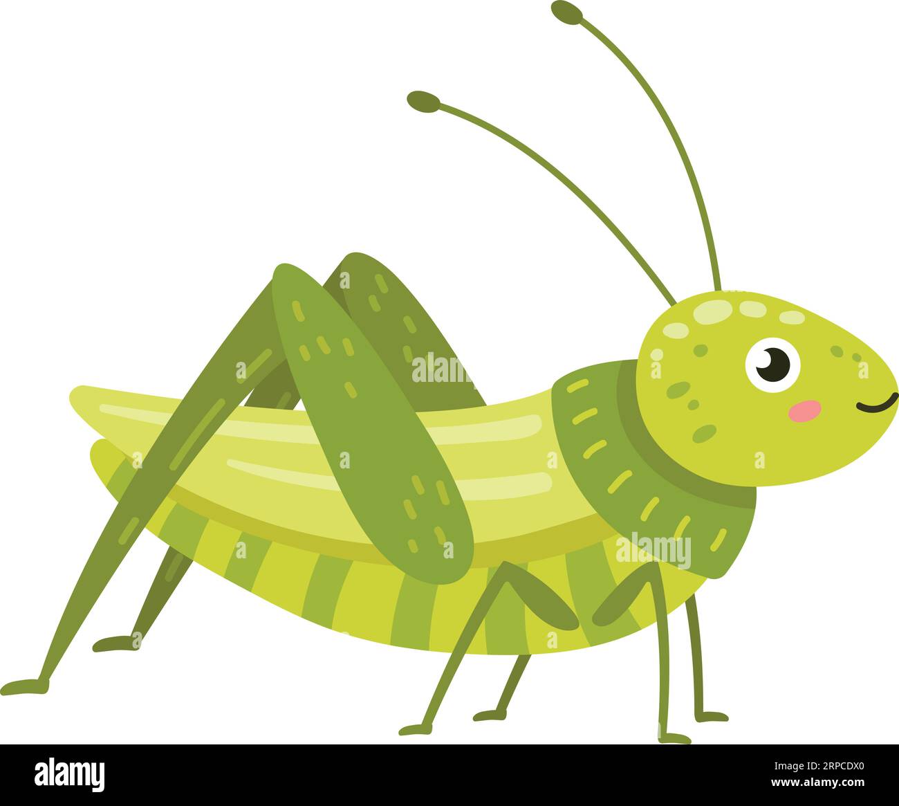 Grasshopper with smiling face. Green insect cartoon character Stock ...
