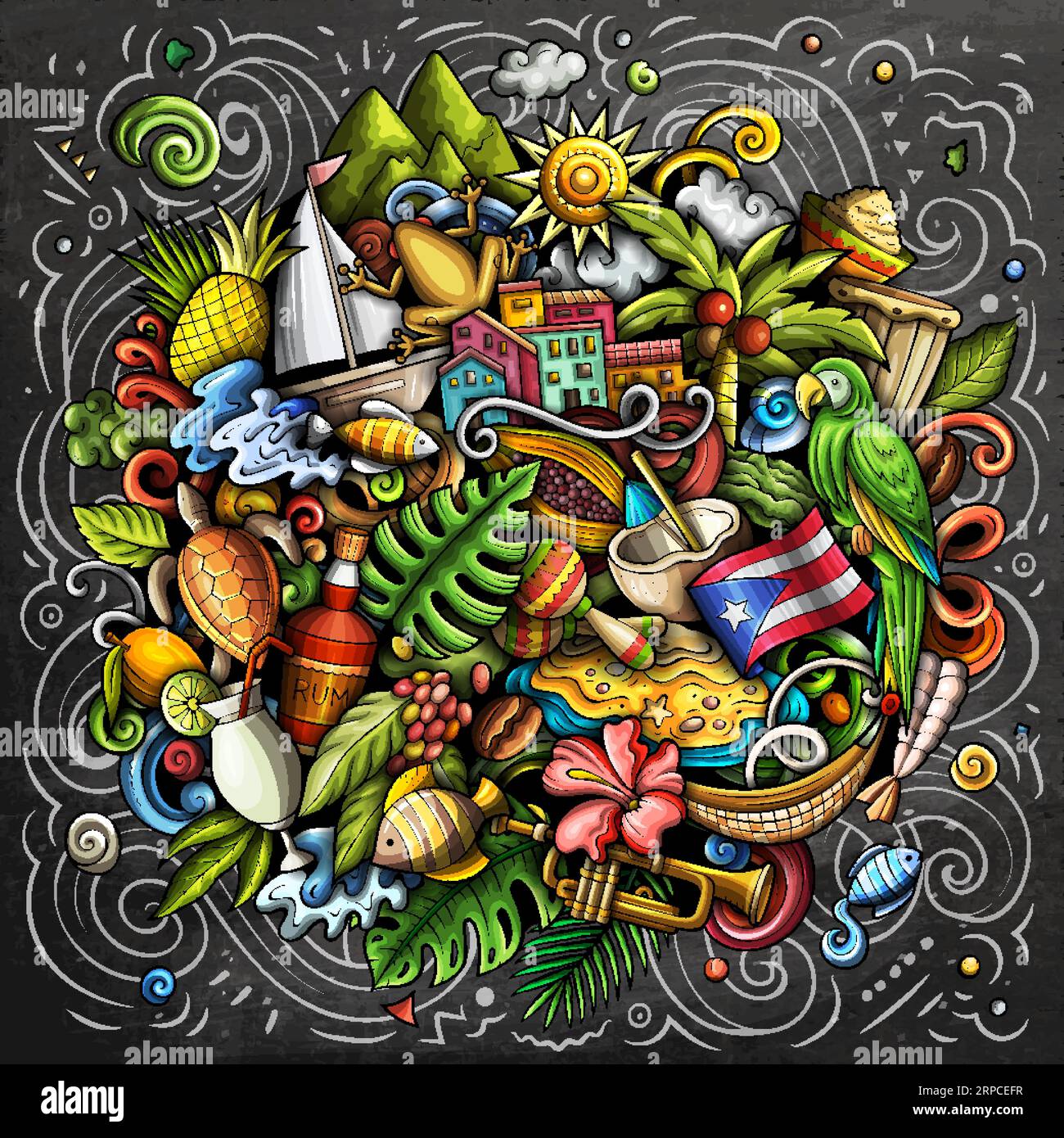 Puerto Rico cartoon doodle illustration. Funny Puerto-Rican design ...