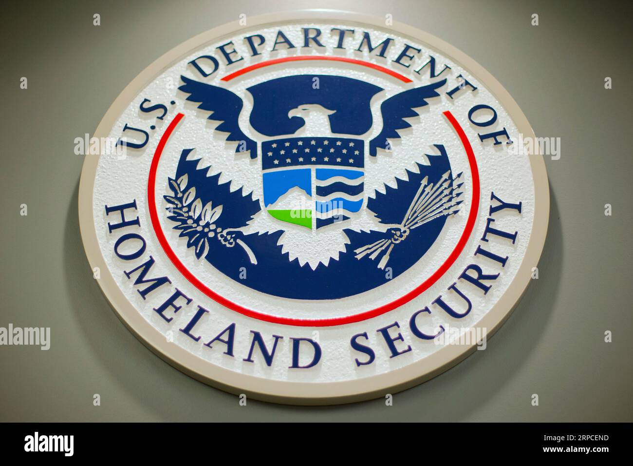 FILE - The Department of Homeland Security logo is seen during a news ...