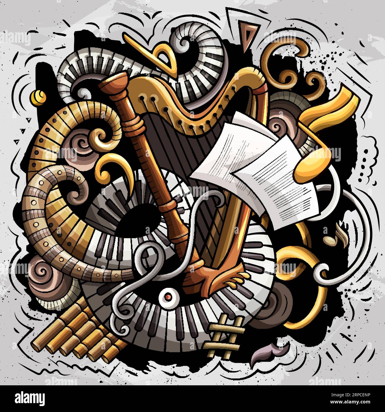 Cartoon vector doodles Classic music illustration. Colorful, detailed ...