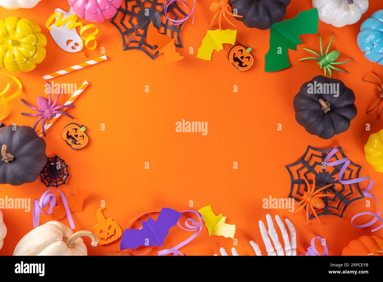 Halloween high-colored yellow background with colorful party holiday ...