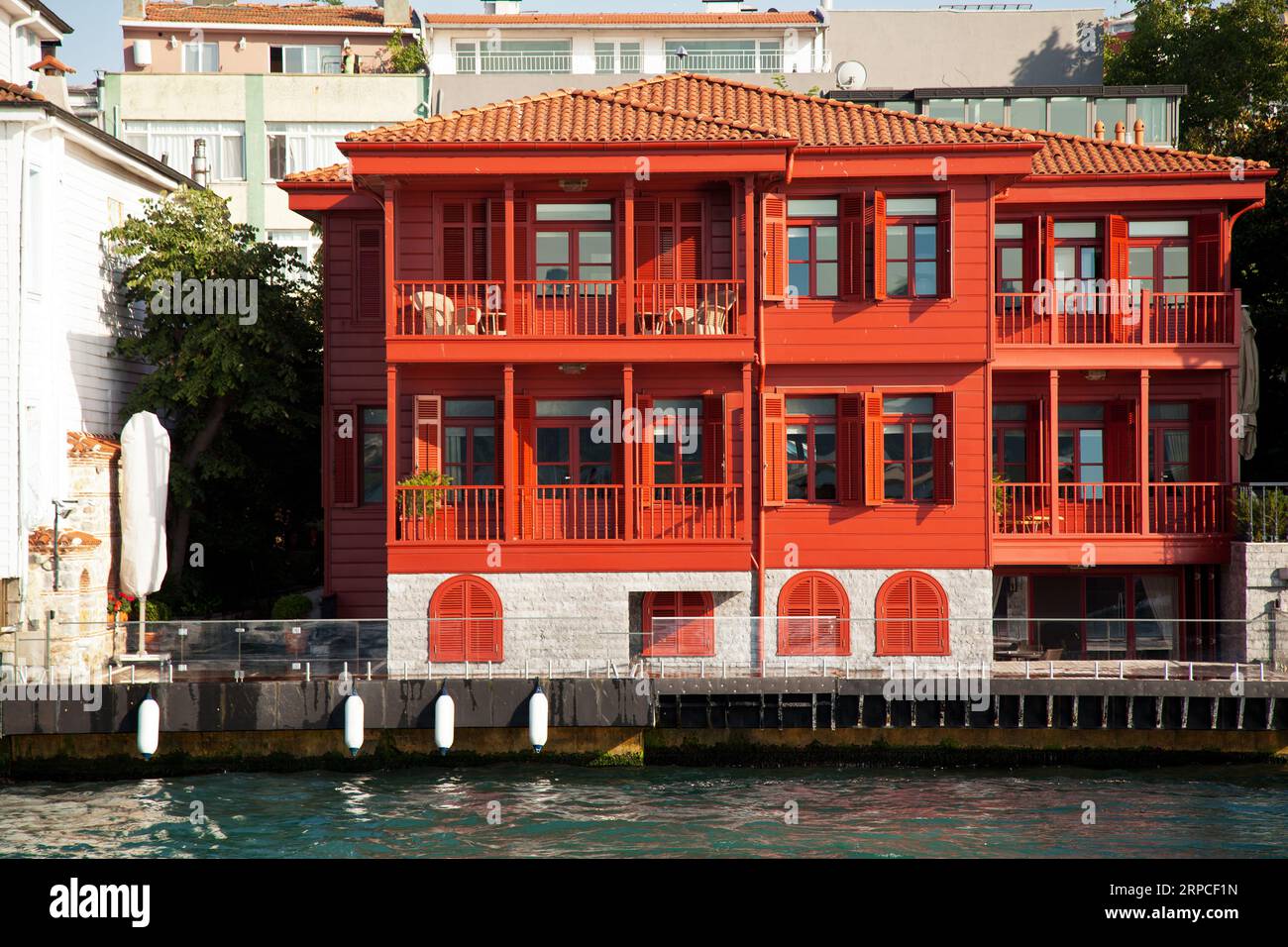 Luxury and traditional mansion red villa by the sea in the Bosphorus ...