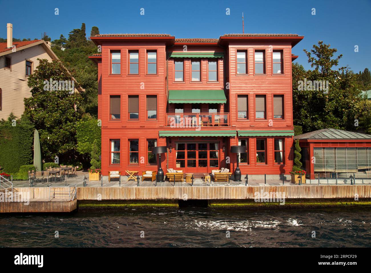 Luxury and traditional mansion red villa by the sea in the Bosphorus ...