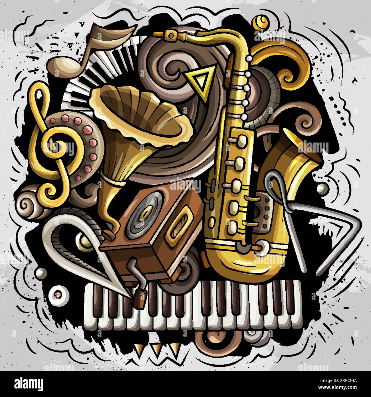 Cartoon vector doodles Classic music illustration. Colorful, detailed ...