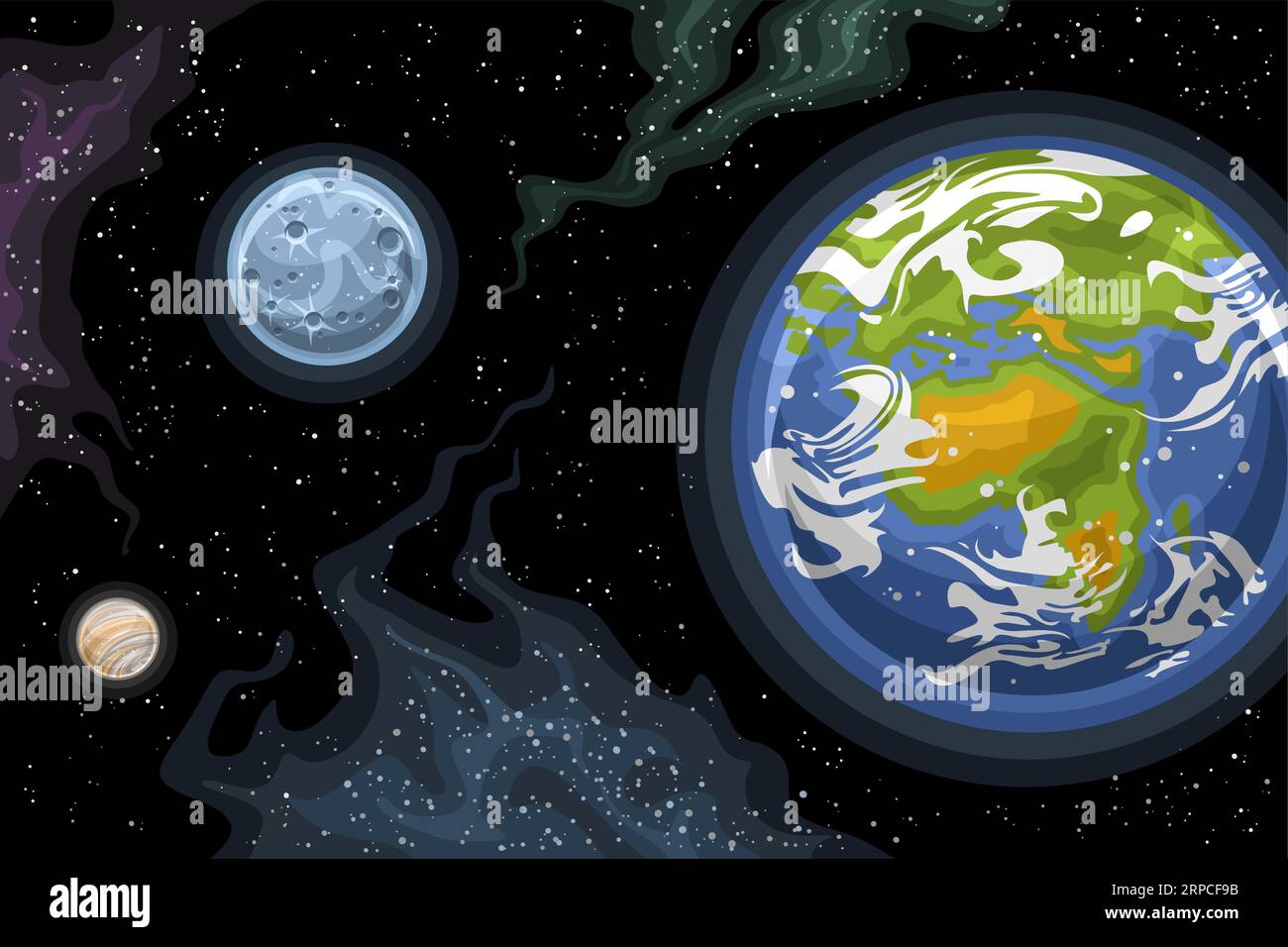 Vector Fantasy Space Chart, astronomical horizontal poster with cartoon ...