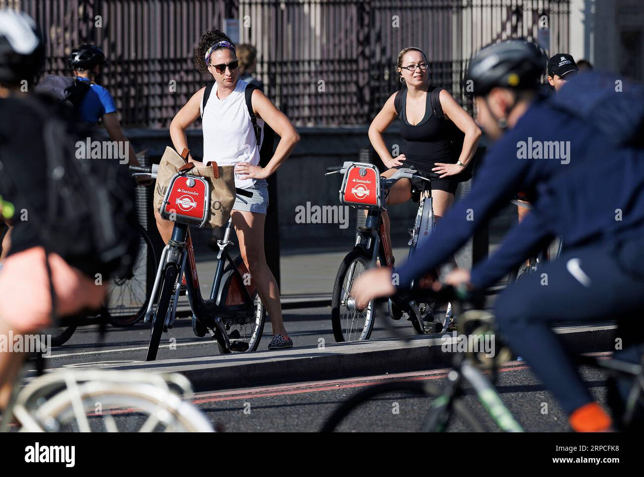 London, UK. 03rd Sep, 2023. Cyclists make there way across Westminster ...