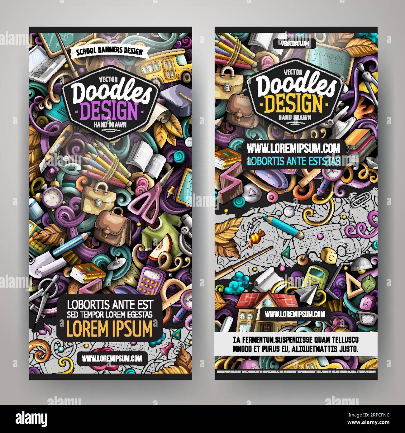 Cartoon cute colorful vector hand drawn doodles School corporate ...