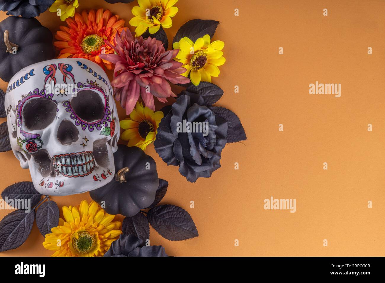 Dia de los muertos Feast flat lay, Mexican Day of the Dead holiday ...