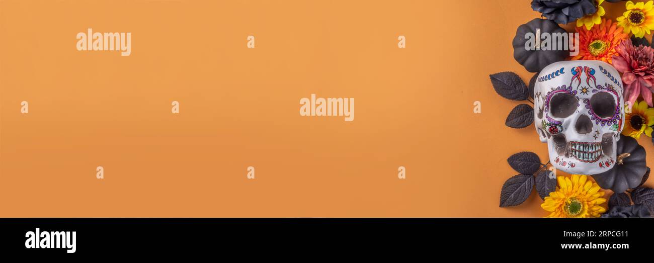 Dia de los muertos Feast flat lay, Mexican Day of the Dead holiday ...