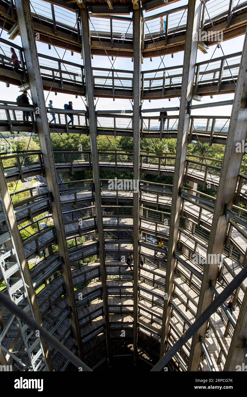 visitors walking inside the 40-meter-high observation tower, part of ...