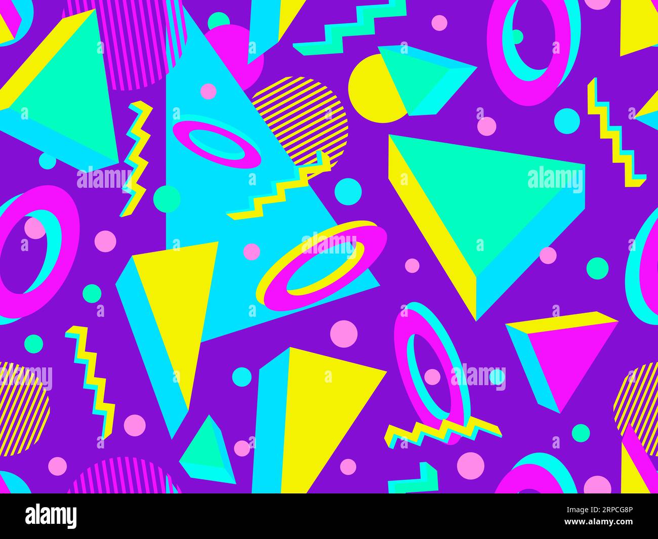 3D geometric seamless pattern in 80s style. 3d isometric triangles ...