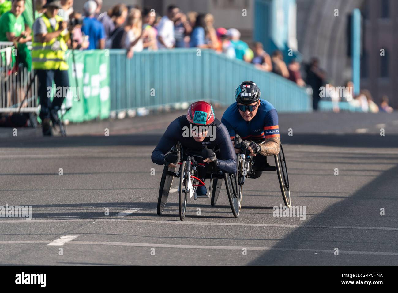 Danny Sidbury & David Weir competing in The Big Half wheelchair race ...