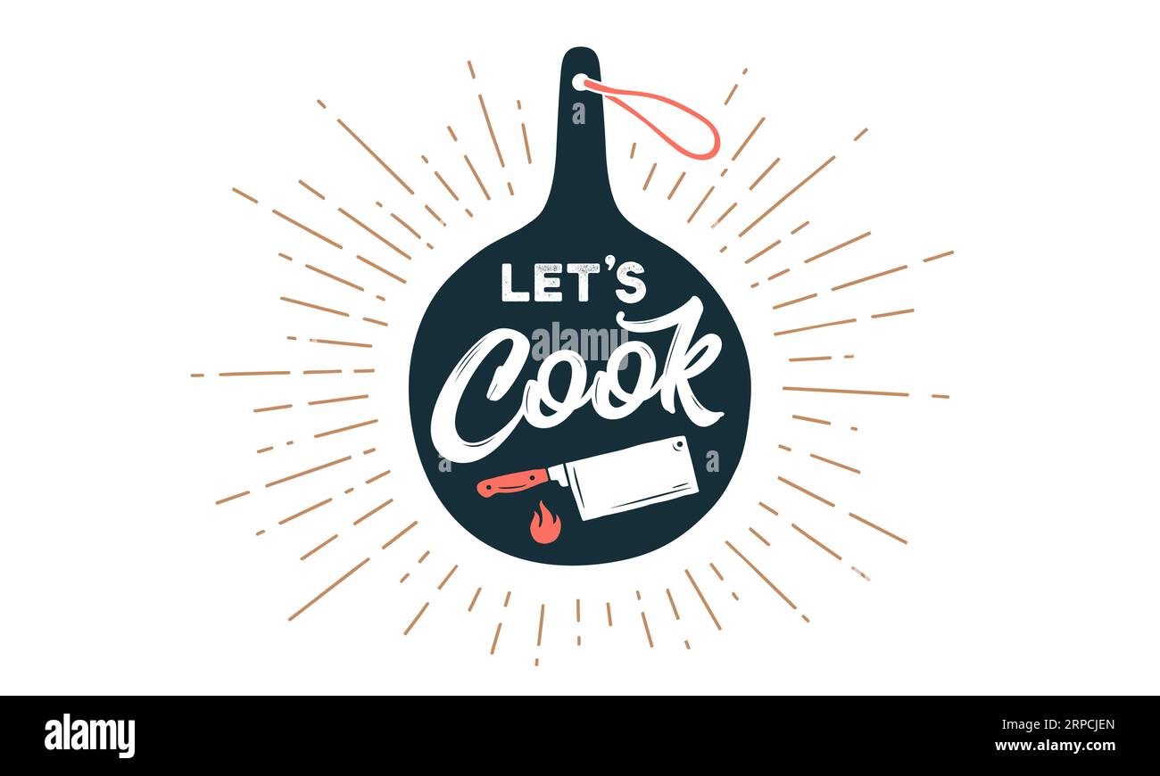 Lettering Lets Cook. Kitchen cutting board. Wall decor, poster, sign ...