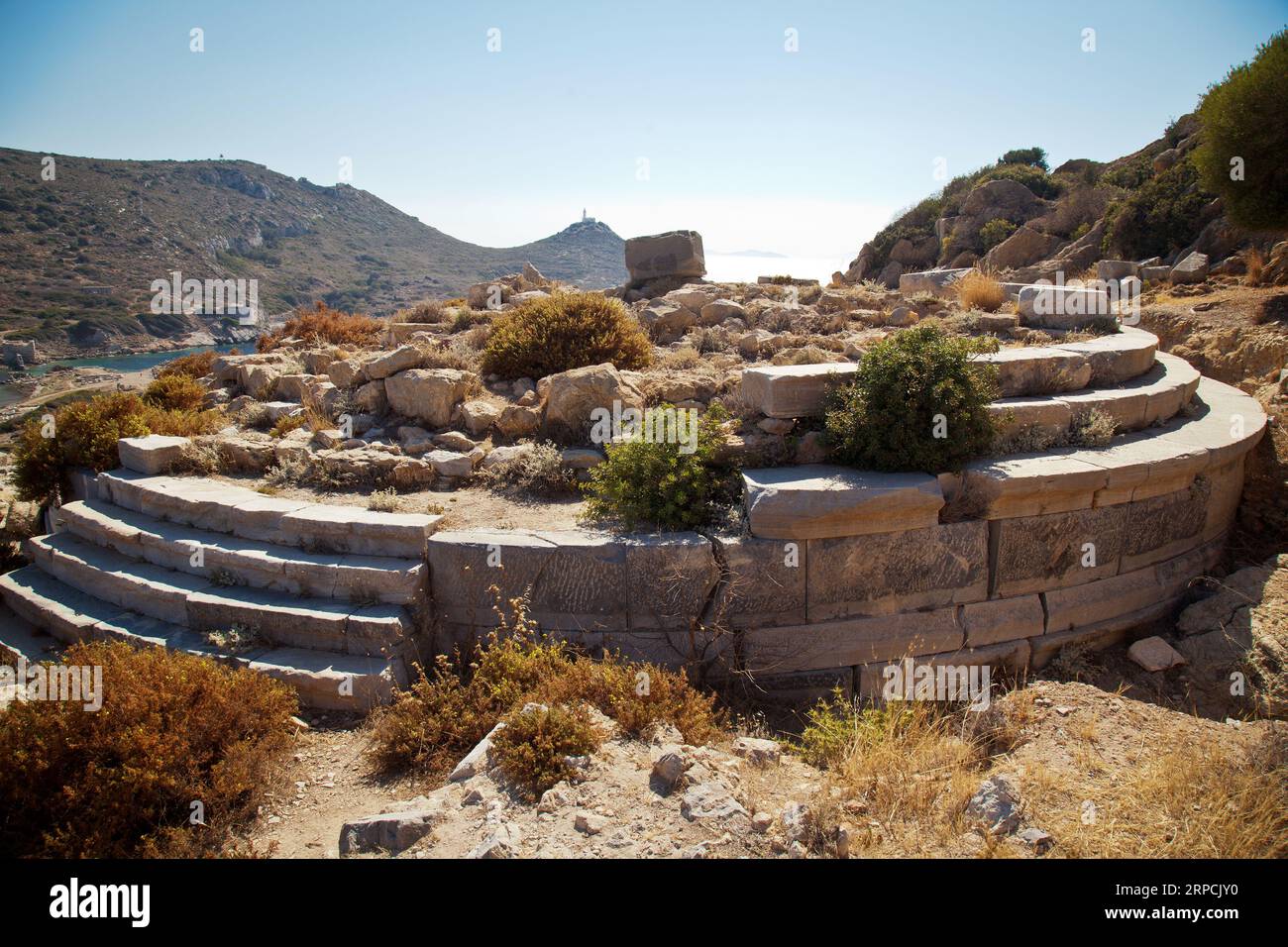 Ruins of round temple in the ancient city of Knidos, one of the oldest ...