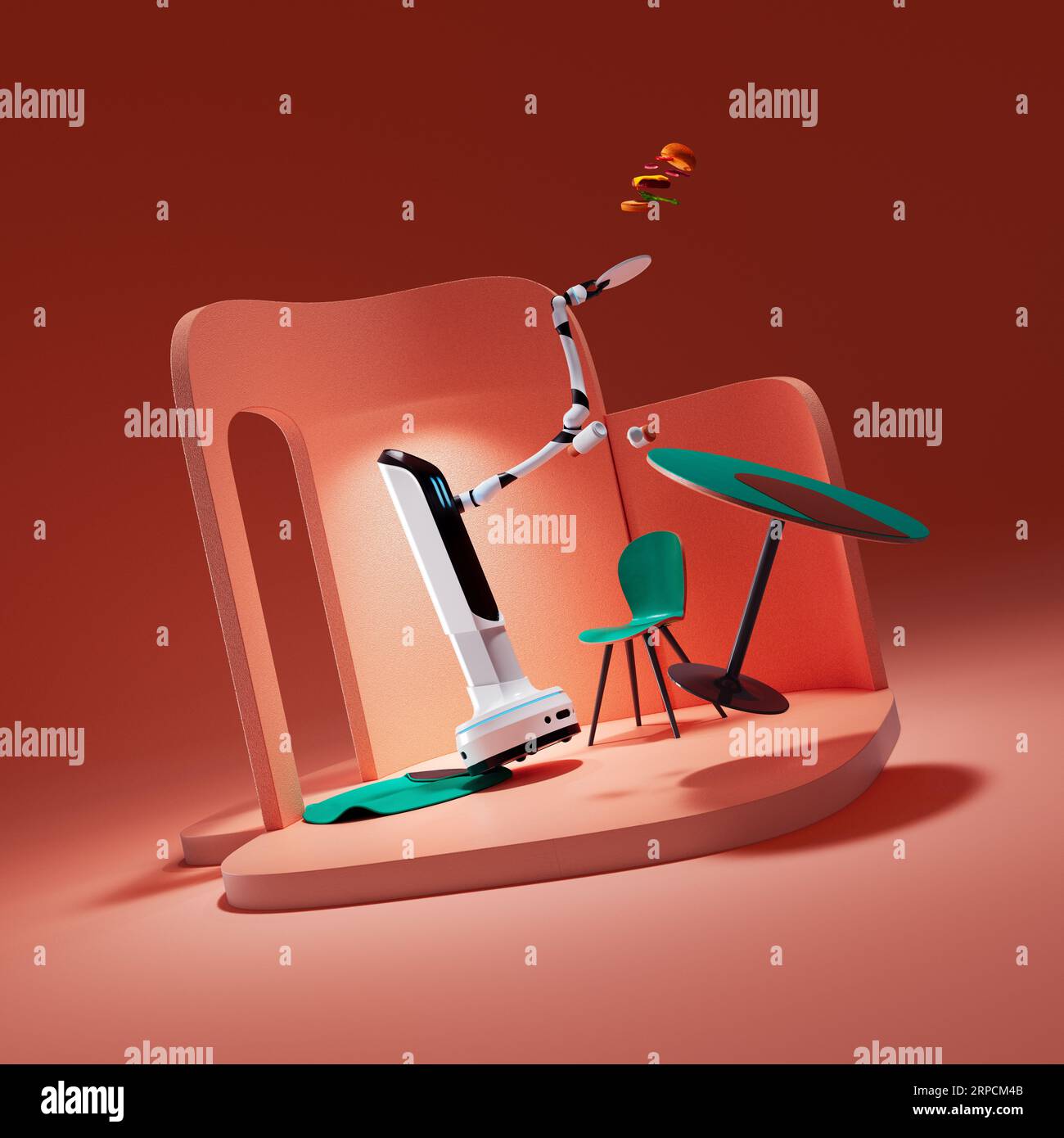 3D Animation of a Clumsy Handy Robot Butler Carrying a Hamburger ...