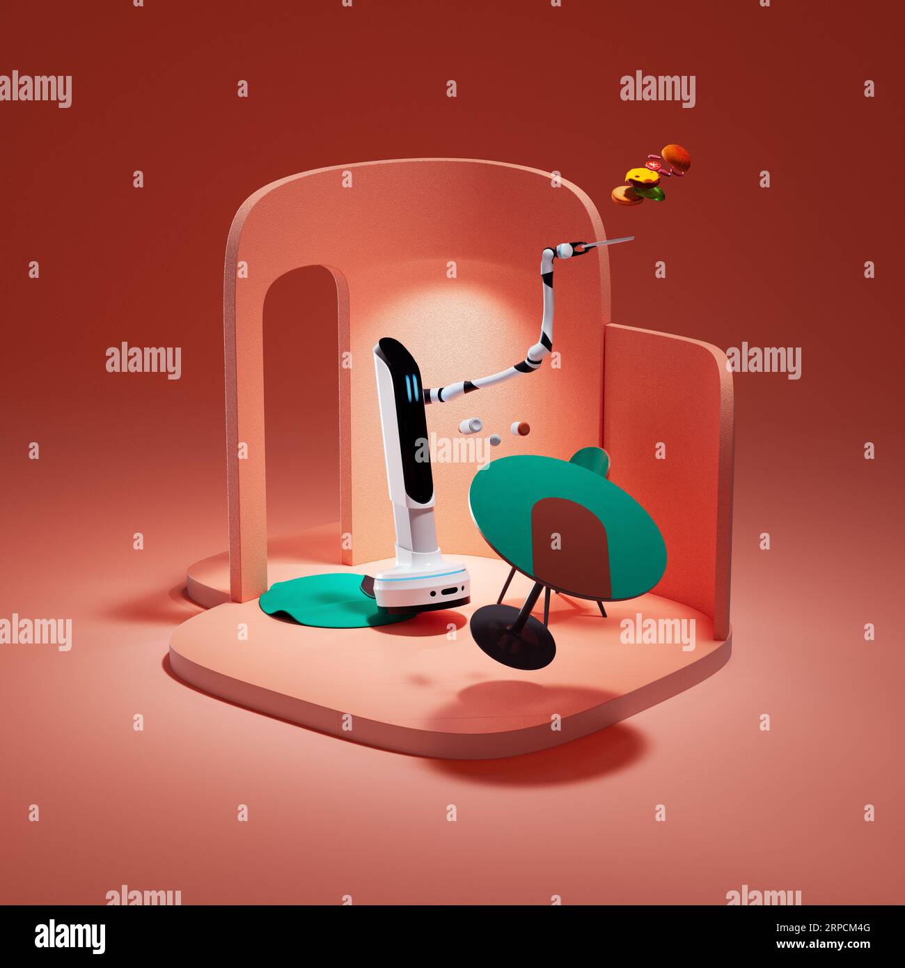 3D Animation of a Clumsy Handy Robot Butler Carrying a Hamburger ...