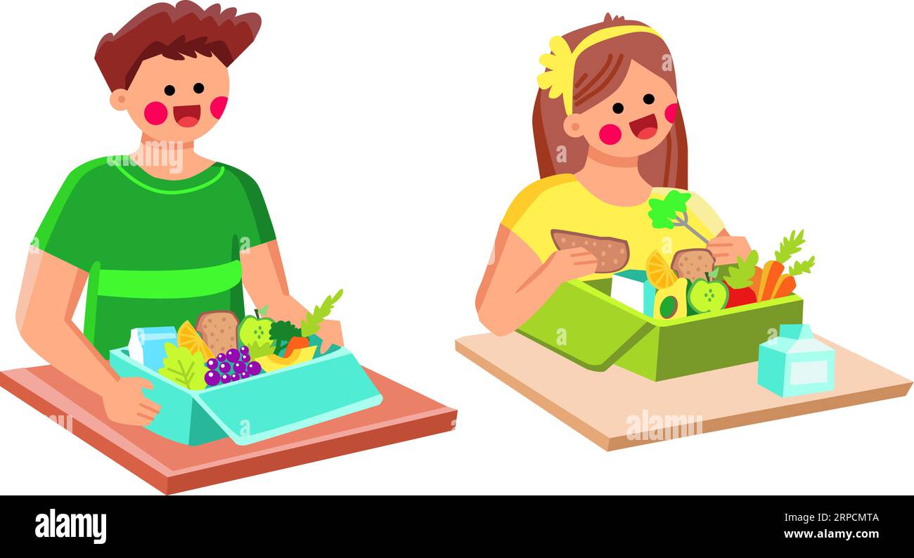 meal kid eating healthy lunch vector Stock Vector Image & Art - Alamy