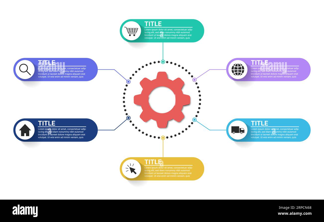 Infographic data visualization presentation chart 6 step gear process ...