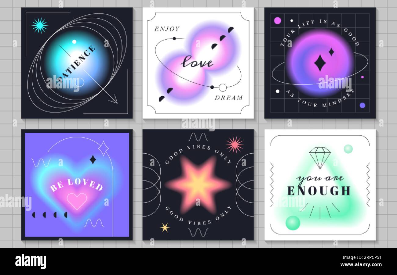 Set of trendy blur gradient posts for social media. Vintage y2k pastel ...