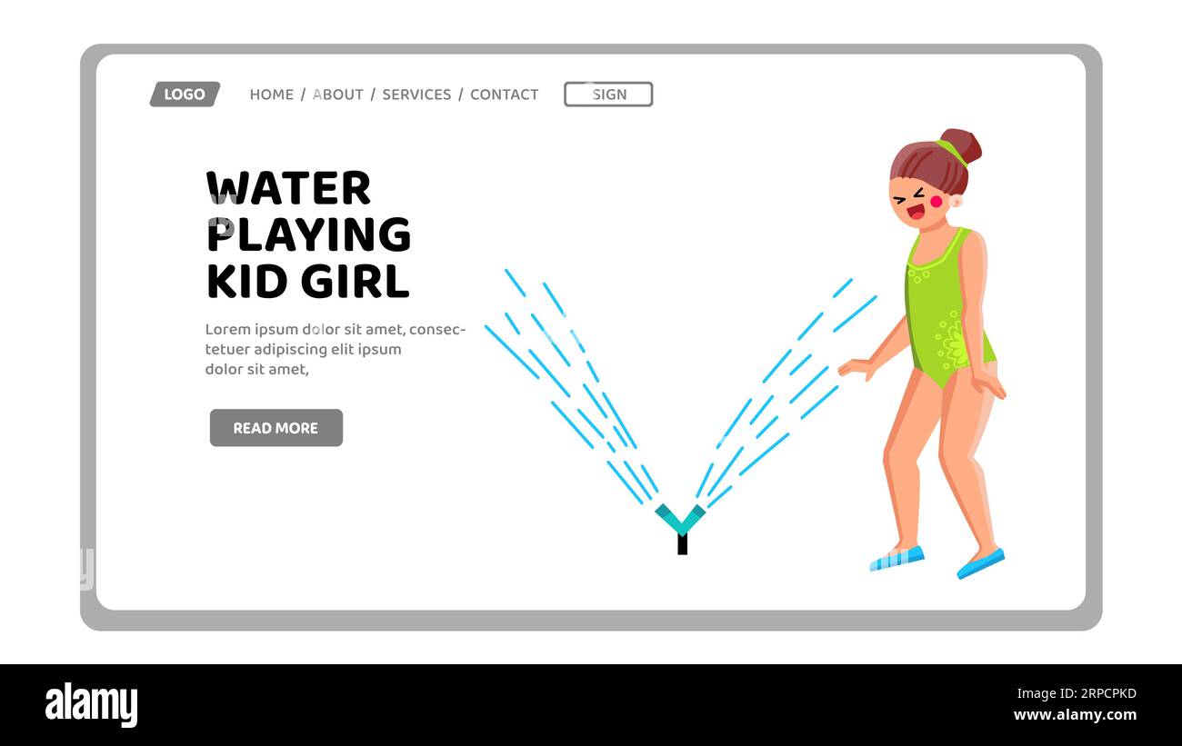 kindergarten water playing kid girl vector Stock Vector Image & Art - Alamy