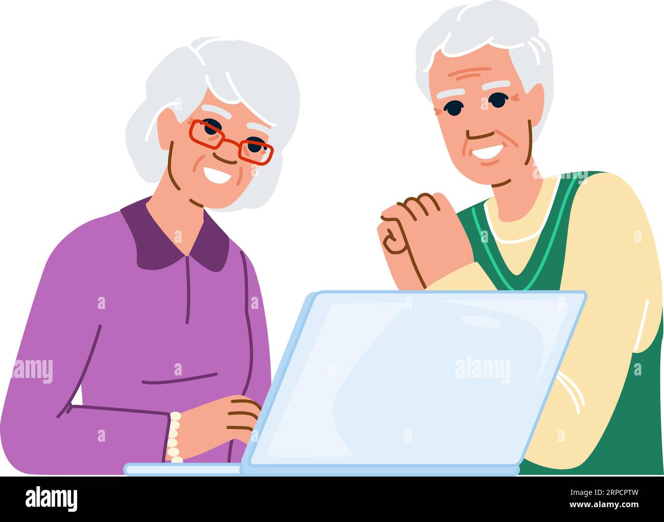 mature seniors using laptop vector Stock Vector Image & Art - Alamy