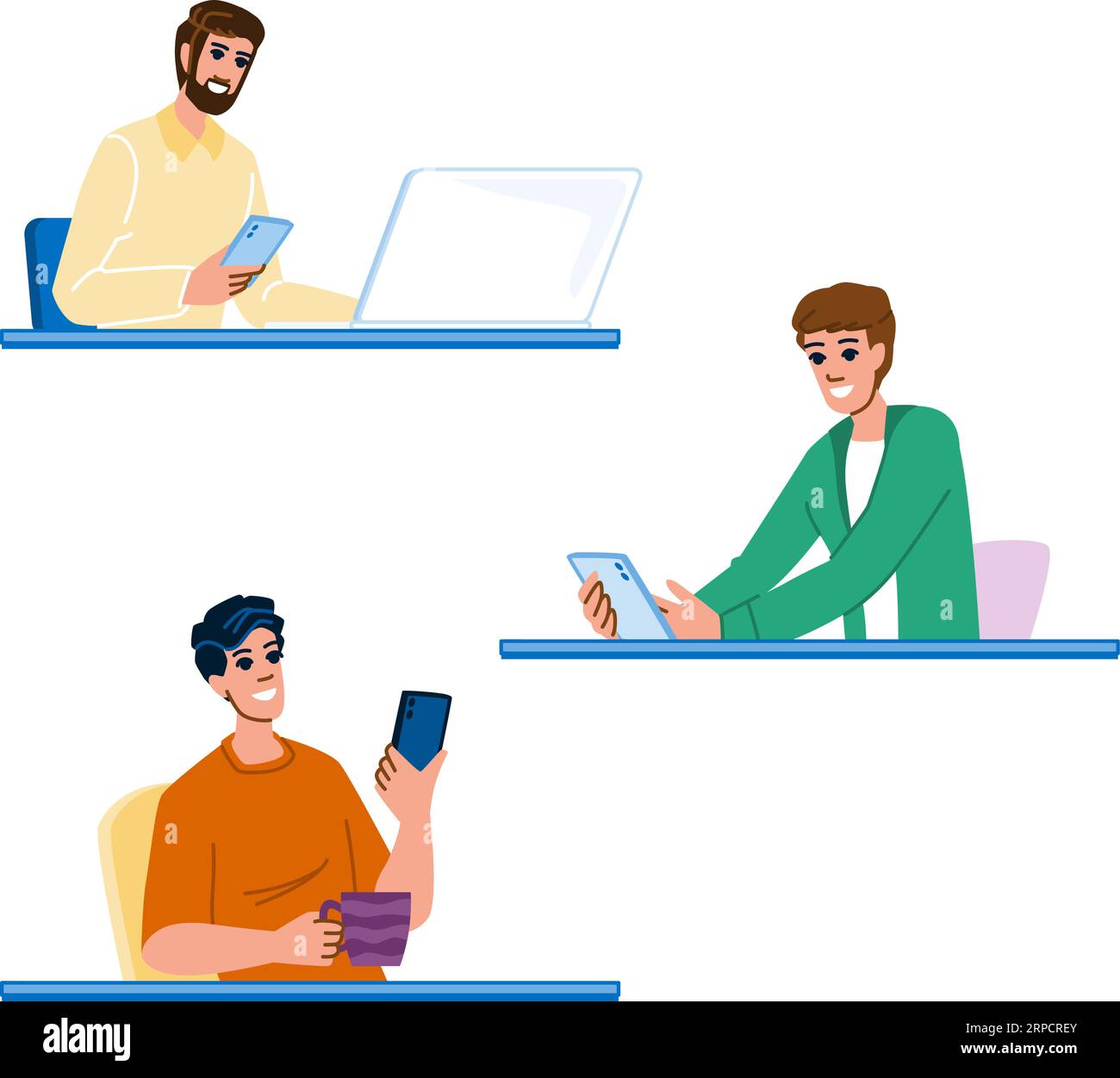 work man using phone table vector Stock Vector Image & Art - Alamy