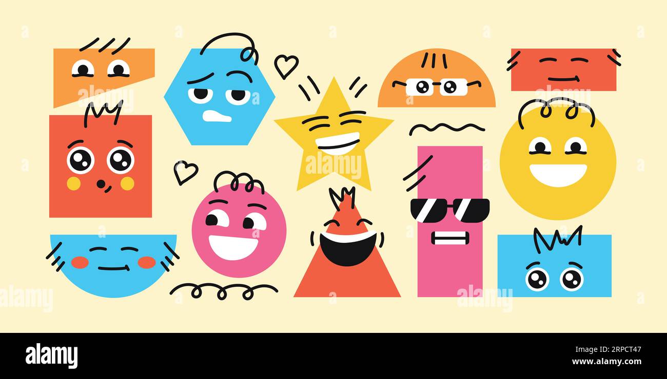 Geometric abstract faces with different emotions. Characters color ...