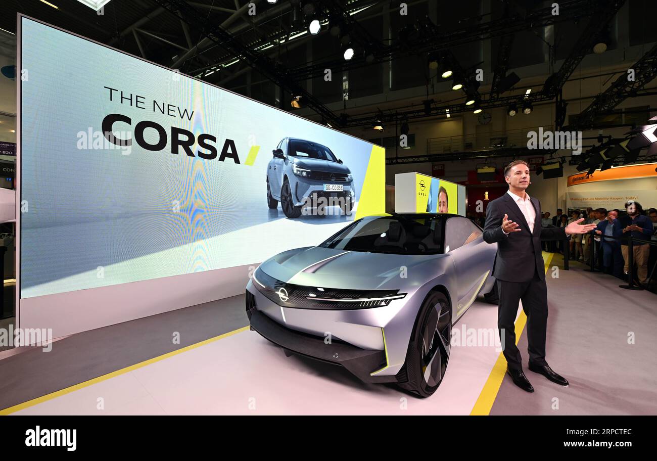 Munich, Germany. 04th Sep, 2023. Florian Huettl, Opel CEO, presents ...