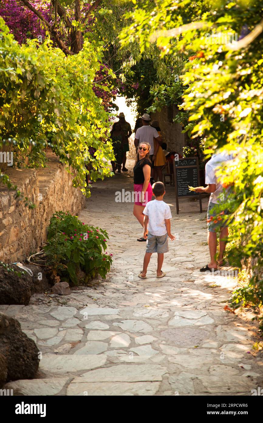 Old Datca streets with its unique architecture and people making ...