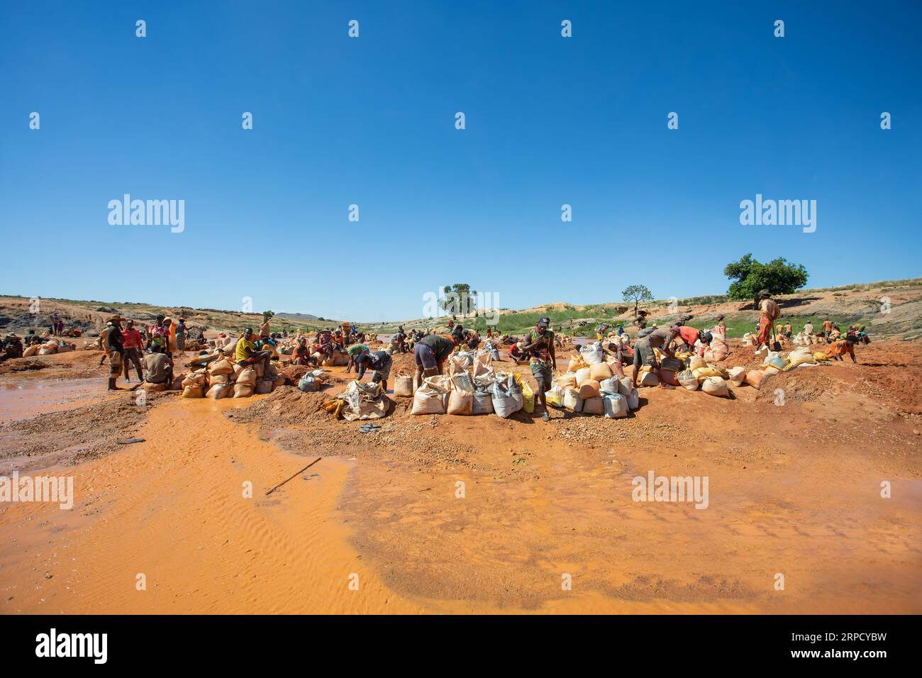 Ihosy, Ilakaka, Madagascar - November 20, 2022: Local people mine for ...