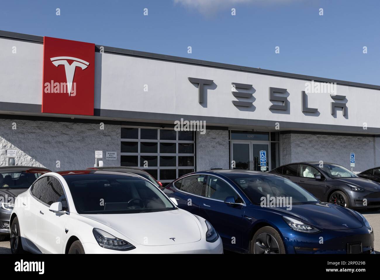 Indianapolis - September 3, 2023: Tesla EV electric vehicles on display ...