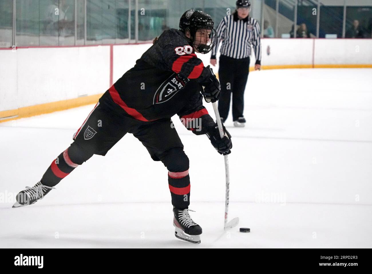 Bishop Kearney Selects Under-19 girls team winger Nela Lopusanova gets off a shot on goal during ...