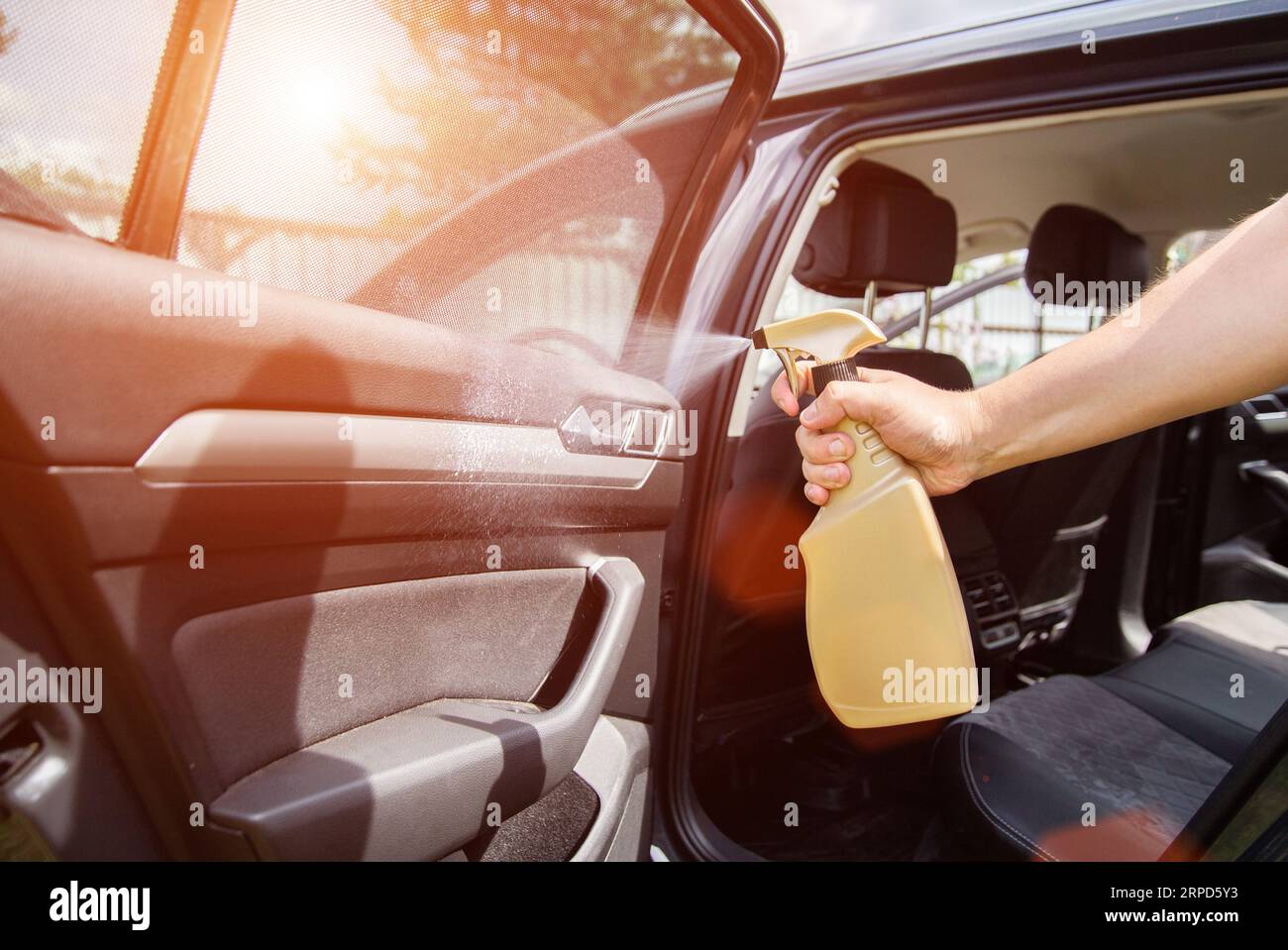 Care and cleaning of the plastic interior of the car with a cleaner and ...