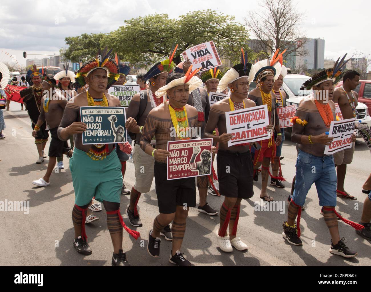 The indigenous Indian people from different parts of Brazil protesting ...