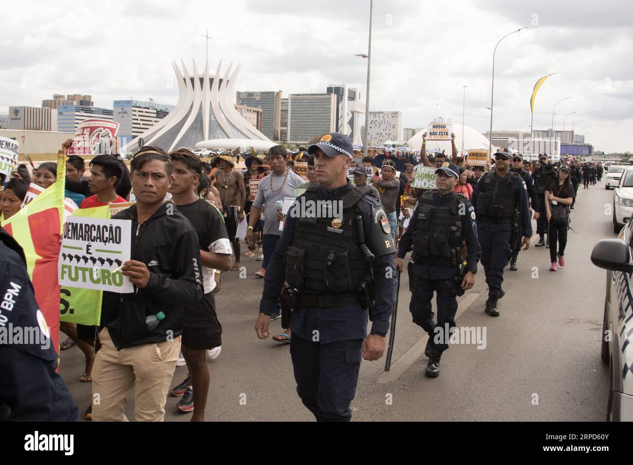 The indigenous Indian people from different parts of Brazil protesting ...