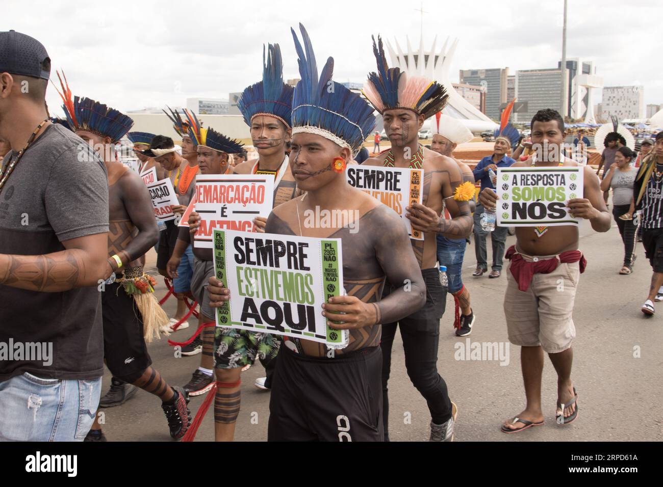 The indigenous Indian people from different parts of Brazil protesting ...