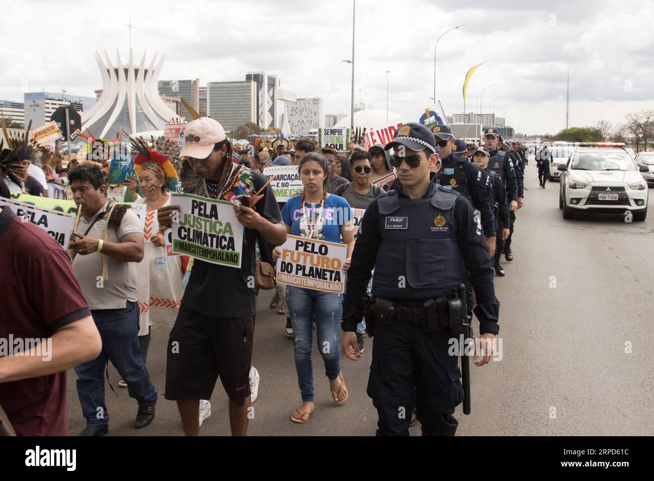 The indigenous Indian people from different parts of Brazil protesting ...