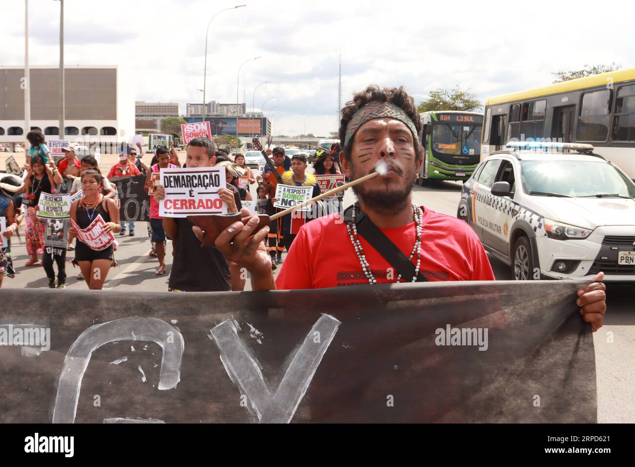 The indigenous Indian people from different parts of Brazil protesting ...