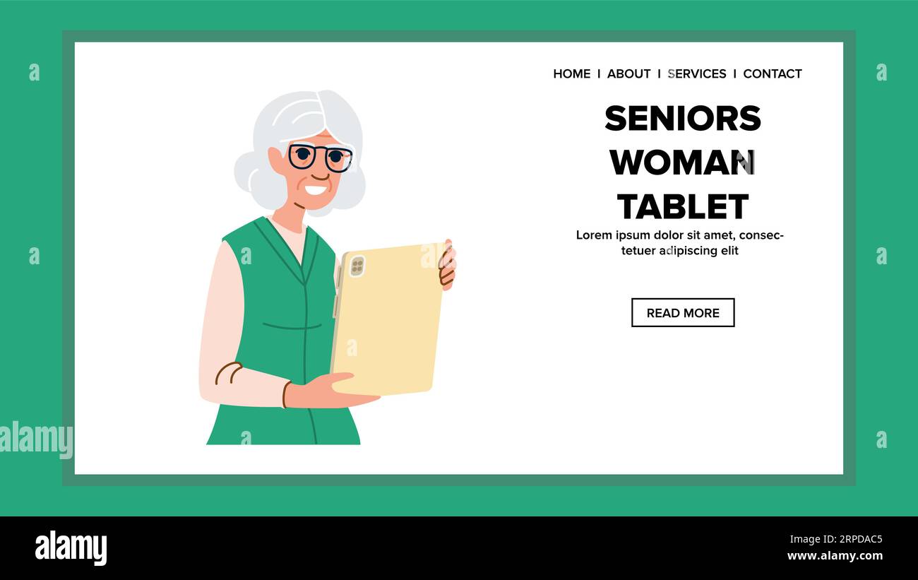 mature seniors woman tablet vector Stock Vector Image & Art - Alamy