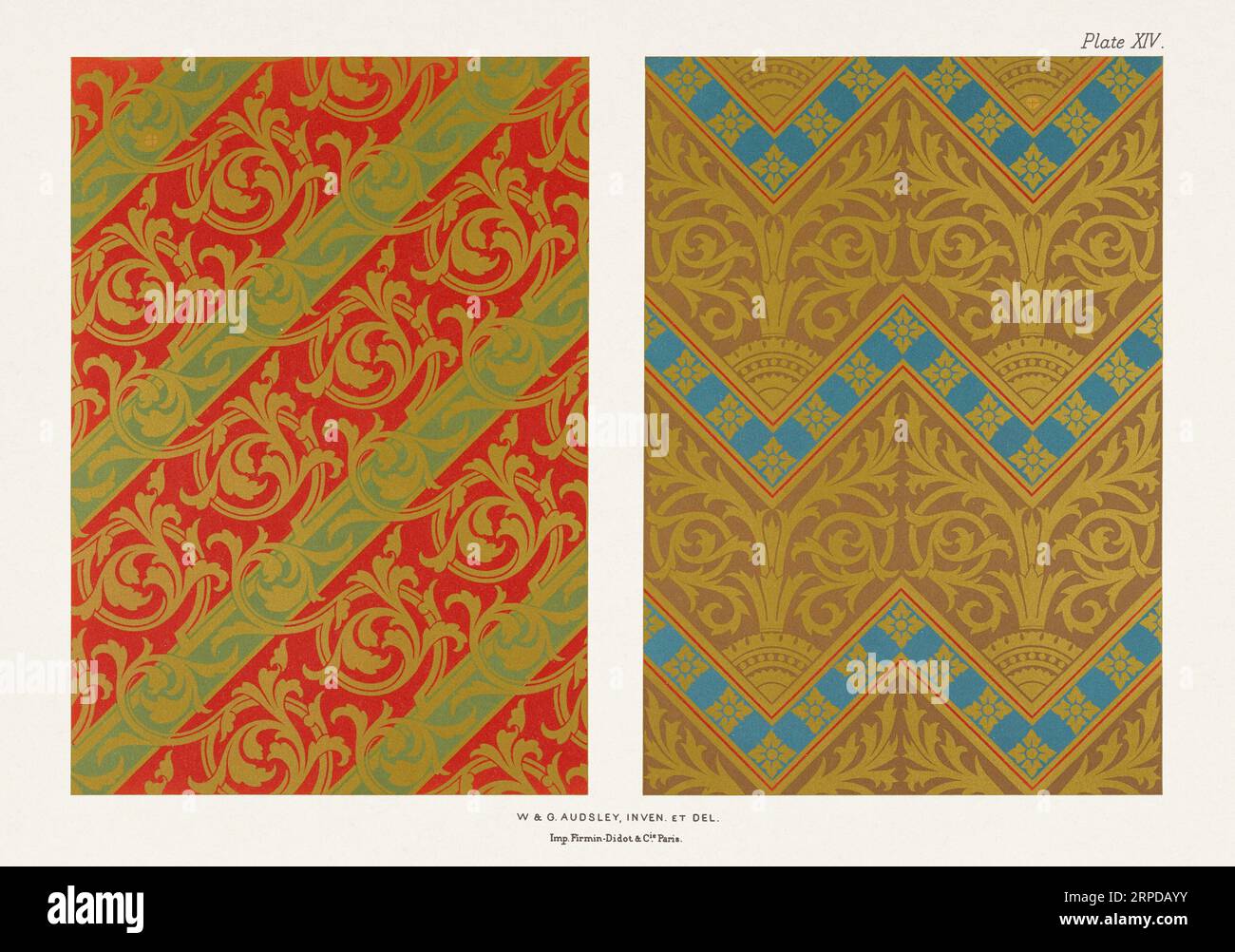 Medieval floral patterns in gold on rich coloured grounds Stock Photo ...