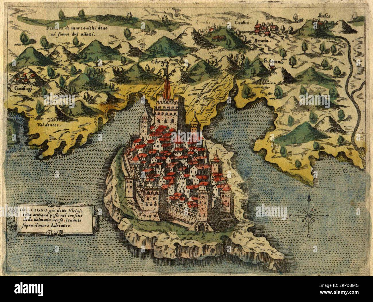 Map of Ulcinj in 1573 by Simon Pinargenti Stock Photo - Alamy