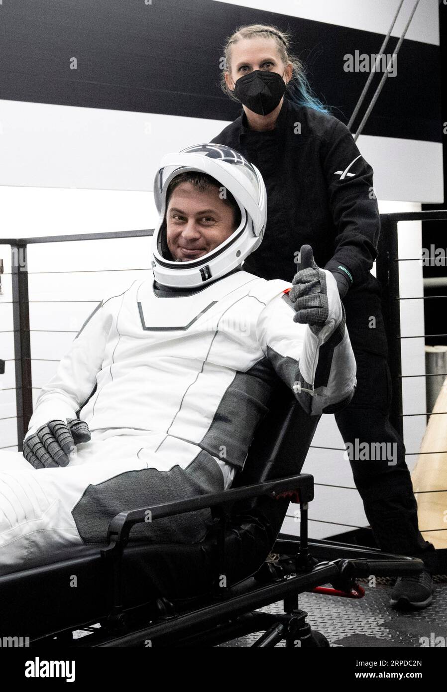 Atlantic Ocean. 04th Sep, 2023. Roscosmos cosmonaut Andrey Fedyaev is helped out of the SpaceX ...