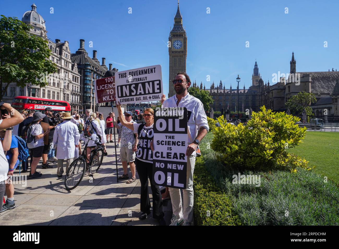 London UK. 4 September 2023 Scientists in Parliament square against the ...