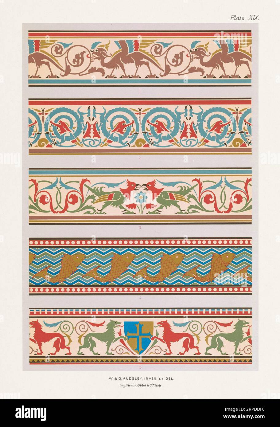 Medieval bands and borders in rich colors. Animal designs. Dragons ...